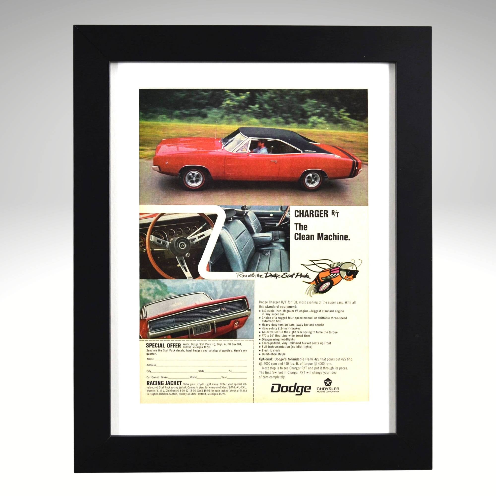 1968 Dodge Charger R/T Vintage Ad | Framed Mopar Muscle Wall Art ...